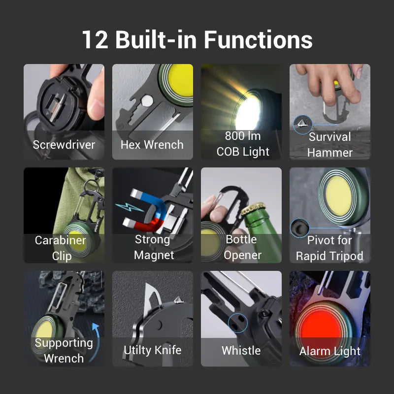 12-in-1 Multifunctional Keychain Flashlight - Cool Gadget
