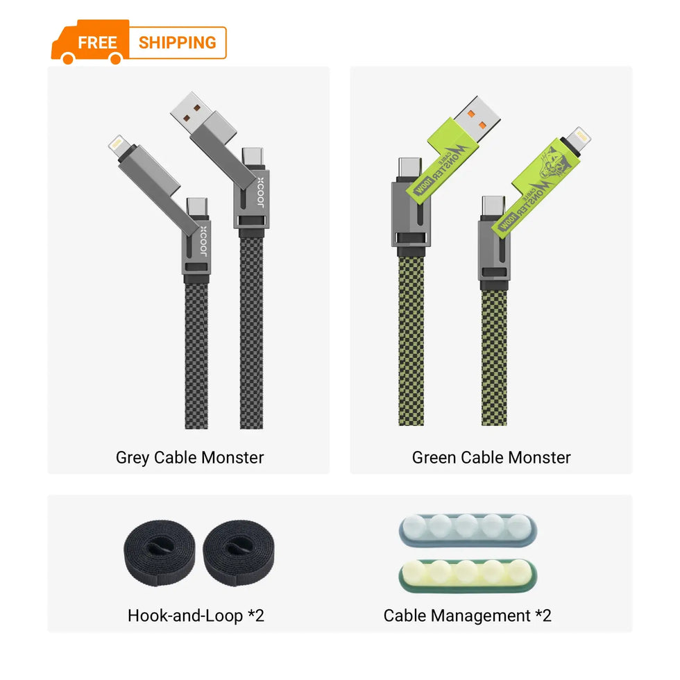 xCool Cable Monster 4-in-1 100W USB-C Charging Cable with Interchangea